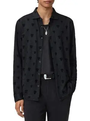 JOHN VARVATOS Anselmo Flocked Modal Knit Button-up Shirt