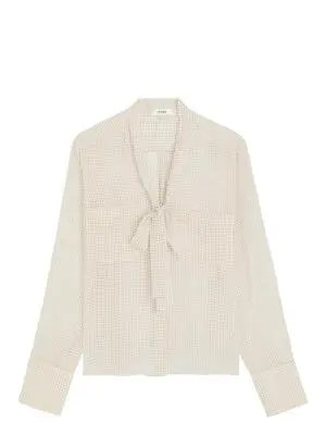 FRAME Polka-dot Tie-neck Silk Blouse - Ecru