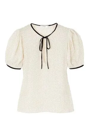 FRAME Velvet-trimmed Polka Dot Silk-chiffon Blouse - Cream