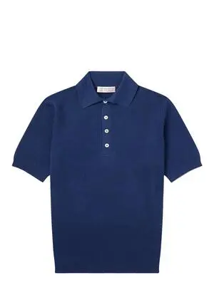 Brunello Cucinelli Ribbed Cotton Polo Shirt - Blue