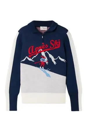 WE NORWEGIANS Jacquard-knit Merino Wool Half-zip Sweater - Blue