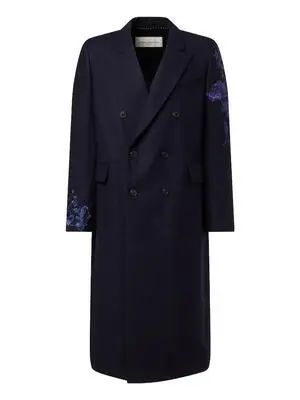 Dries Van Noten Floral Double-breasted Wool Coat - Blue
