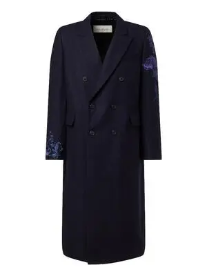 Dries Van Noten Floral Double-Breasted Wool Coat Blue