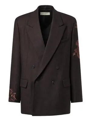 Dries Van Noten Embroidered Wool Flannel Blazer - Brown