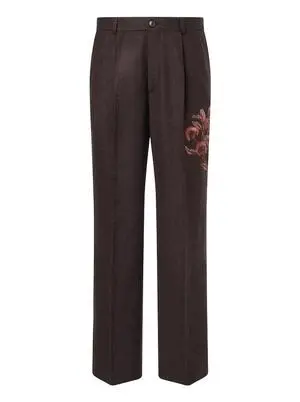 Dries Van Noten Embroidered Wool Flannel Straight Pants - Brown