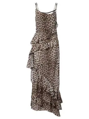 JACQUES WEI Leopard-print Draped Silk Maxi Dress - Multicoloured