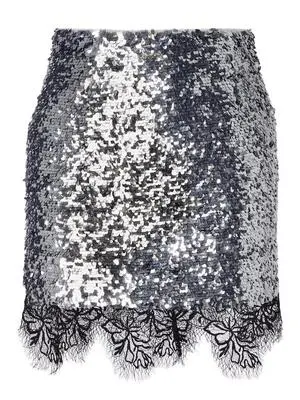 JACQUES WEI Lace-trimmed Sequined Miniskirt - Silver