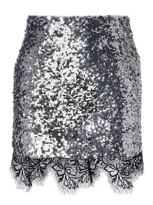 JACQUES WEI Lace-Trimmed Sequined Miniskirt