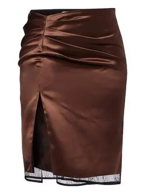 JACQUES WEI Lace-trimmed Satin Miniskirt - Brown