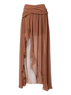 JACQUES WEI Draped Asymmetric Maxi Skirt - Brown