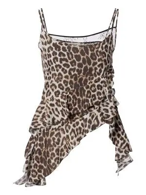 JACQUES WEI Leopard-print Ruffled Silk Camisole - Multicoloured