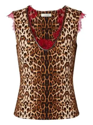 JACQUES WEI Leopard-print Top With Lace Trim - Multicoloured