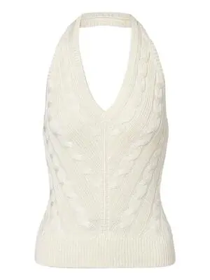 Ralph Lauren Cable-knit Halterneck Silk Top - White