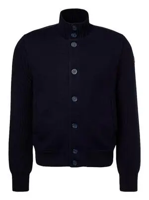 Moncler Down-paneled Virgin Wool Cardigan - Blue
