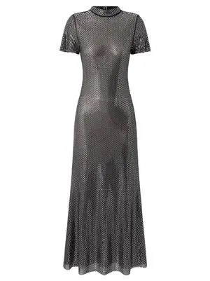 SELF-PORTRAIT Crystal-embellished Mesh Midi Dress - Gray