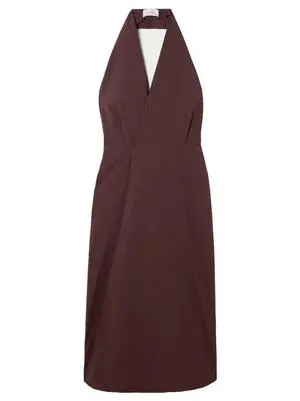 ST. AGNI Cotton-blend Poplin Halterneck Wrap Maxi Dress - Brown