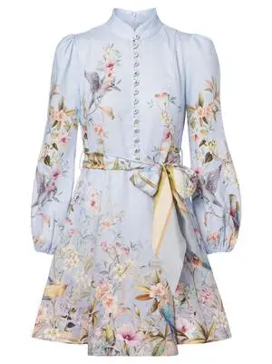Zimmermann Rebellion Printed Linen Mini Dress - Blue