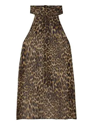 NILI LOTAN Alla Tie-neck Leopard-print Metallic Halterneck Top - Animal Print