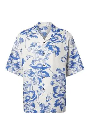 Commas Floral Linen Bowling Shirt - White