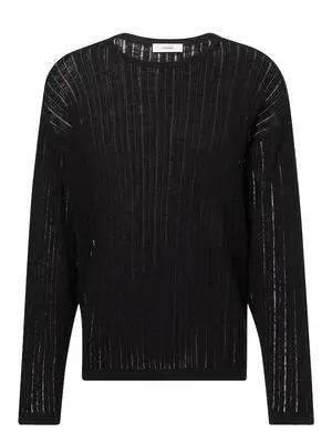 Commas Pointelle Cotton And Linen Sweater - Black