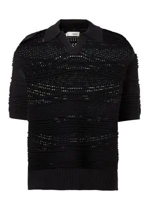 Commas Crochet Cotton-blend Polo Shirt - Black