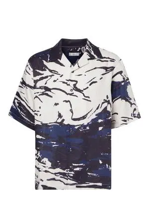 Commas Printed Linen Bowling Shirt Multicoloured