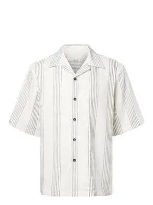 Commas Textured Striped Cotton Bowling Shirt - White