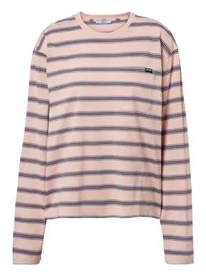 Prada Striped Cotton Jersey Long Sleeve Top - Pink