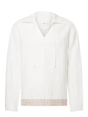 Commas Crochet-trimmed Tie-neck Linen-blend Shirt - White