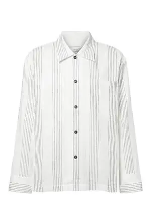 Commas Textured Striped Cotton Overshirt - White