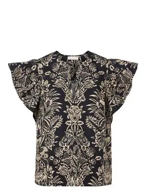 Ulla Johnson Severine Printed Cotton Poplin Top - Black