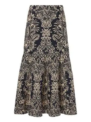 Ulla Johnson Clarisse Printed Cotton Poplin Midi Skirt - Black