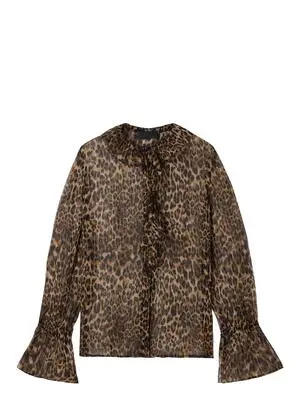 NILI LOTAN Cecily Leopard-print Metallic Silk-blend Crepon Blouse - Animal Print