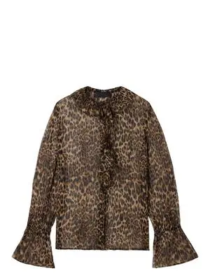 NILI LOTAN Cecily Leopard-Print Metallic Silk-Blend Crepon Blouse Leopard Print
