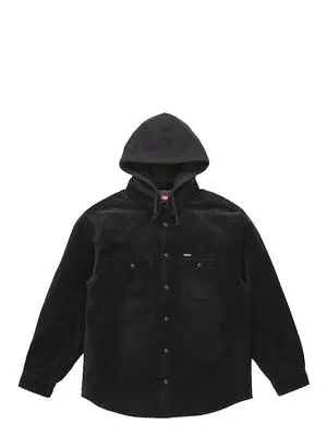 Supreme Quilted Lined Hooded Velvet Shirt - Black