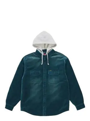 Supreme Quilted Lined Hooded Velvet Shirt - Teal