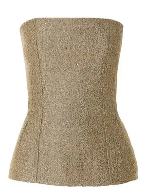 EMILIA WICKSTEAD Kerina Strapless Sequined Metallic Tweed Bustier Top - Gold