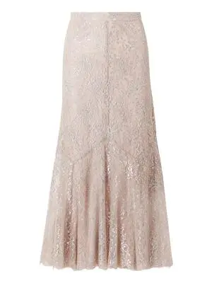 Erdem Metallic Lace Paneled Midi Skirt - Pink