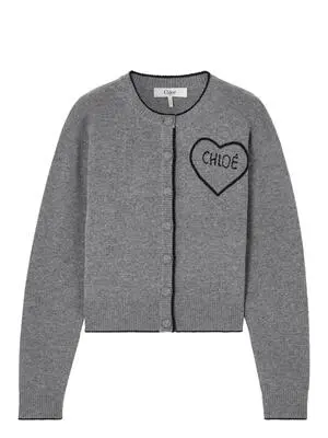 Chloé Embroidered Wool And Cashmere-blend Cardigan - Gray