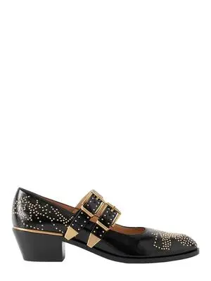 Chloé Susanna Studded Leather Mary Jane Pumps - Black