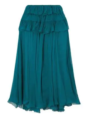 Chloé Tiered Organic Silk-mousseline Maxi Skirt - Blue