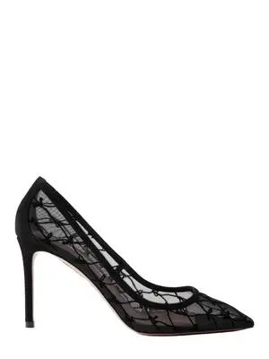 AQUAZZURA 85 Suede-trimmed Flocked Mesh Pumps - Black