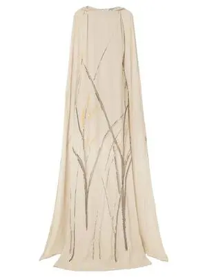 Bernadette Minnie Cape-effect Sequined Gown - Neutrals
