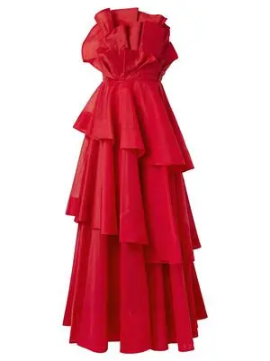 Aje Selestia Strapless Ruffled Organza Gown - Red