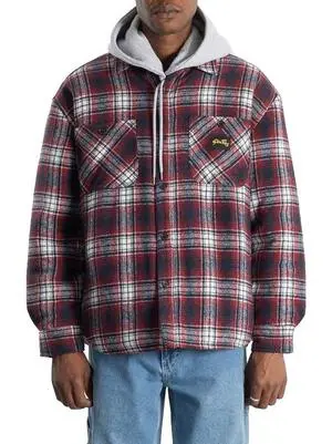 STAN RAY Quilted Plaid Cotton Flannel Button-up Overshirt - Red