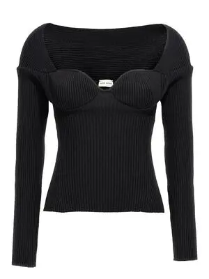 Magda Butrym Ribbed Long Sleeve Top - Black