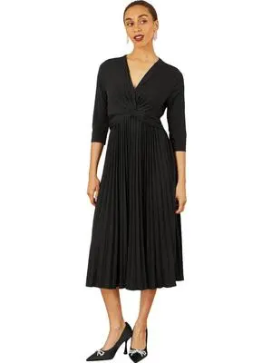 YUMI Jersey Knot Waist Midi Dress - Black