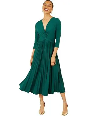 YUMI Jersey Knot Waist Midi Dress - Green