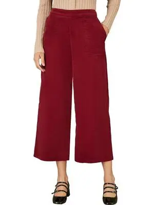 YUMI Cord Cropped Wide Leg Pants - Burgundy