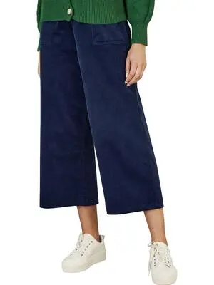 YUMI Cord Cropped Wide Leg Pants - Navy